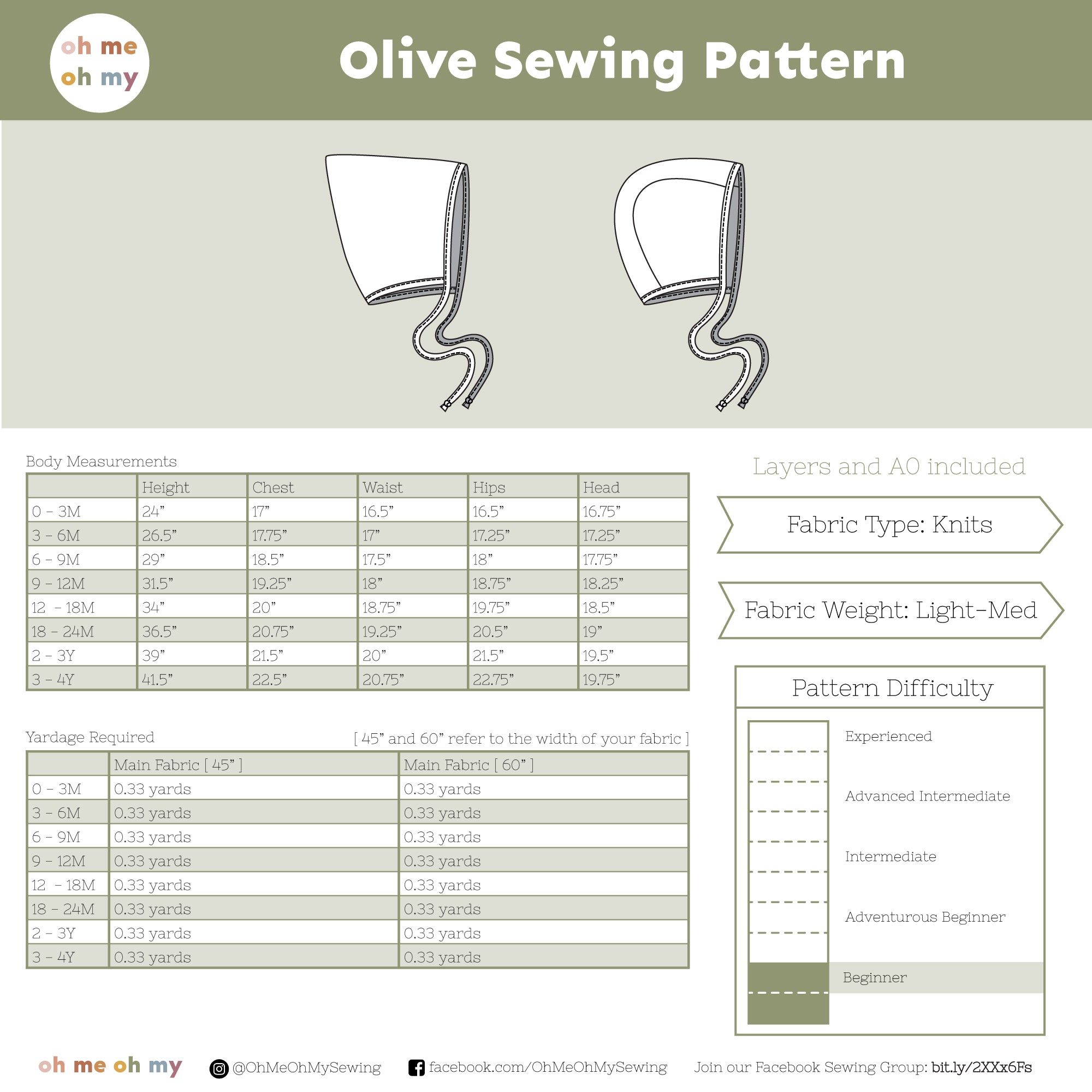 Olive Bonnet Pattern – OhMeOhMySewing